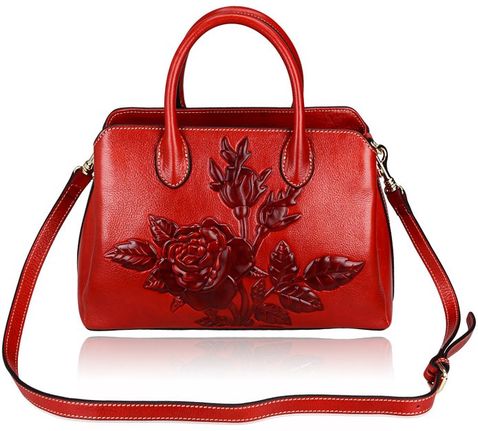 Floral Embossed Leather Handbag blue handbags LH1798_7 Colors