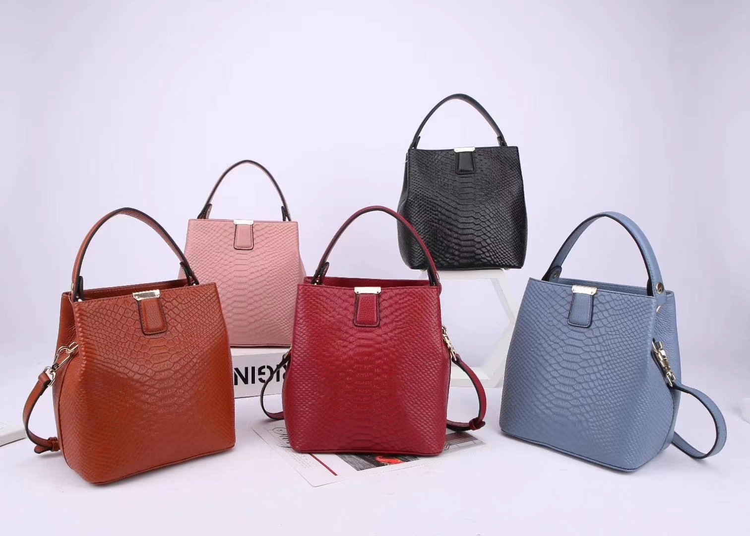 Python Pattern Real Leather Barrel Bag LH2927_5 Colors